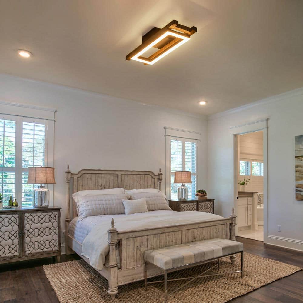 Rustic Led Rectangular Ceiling Light | Rectangular Flush Mount Ceiling Lamp | Ping Lighting